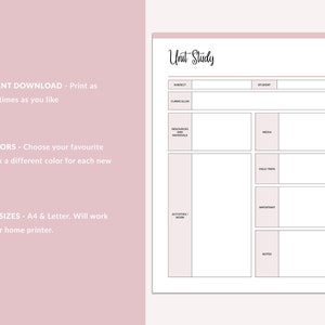 Homeschool Unit Study Planner Printable, Unit Study Template for ...