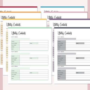 Printable Utility Contacts Tracker, Utility Service Address Book ...