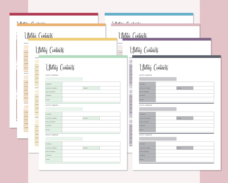 Printable Utility Contacts Tracker Utility Service Address | Etsy