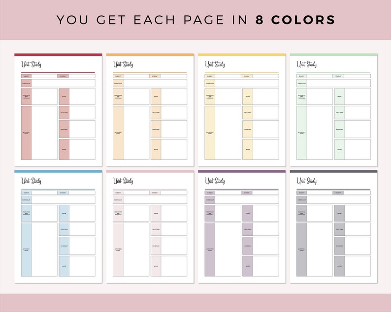 Homeschool Unit Study Planner Printable Unit Study Template - Etsy
