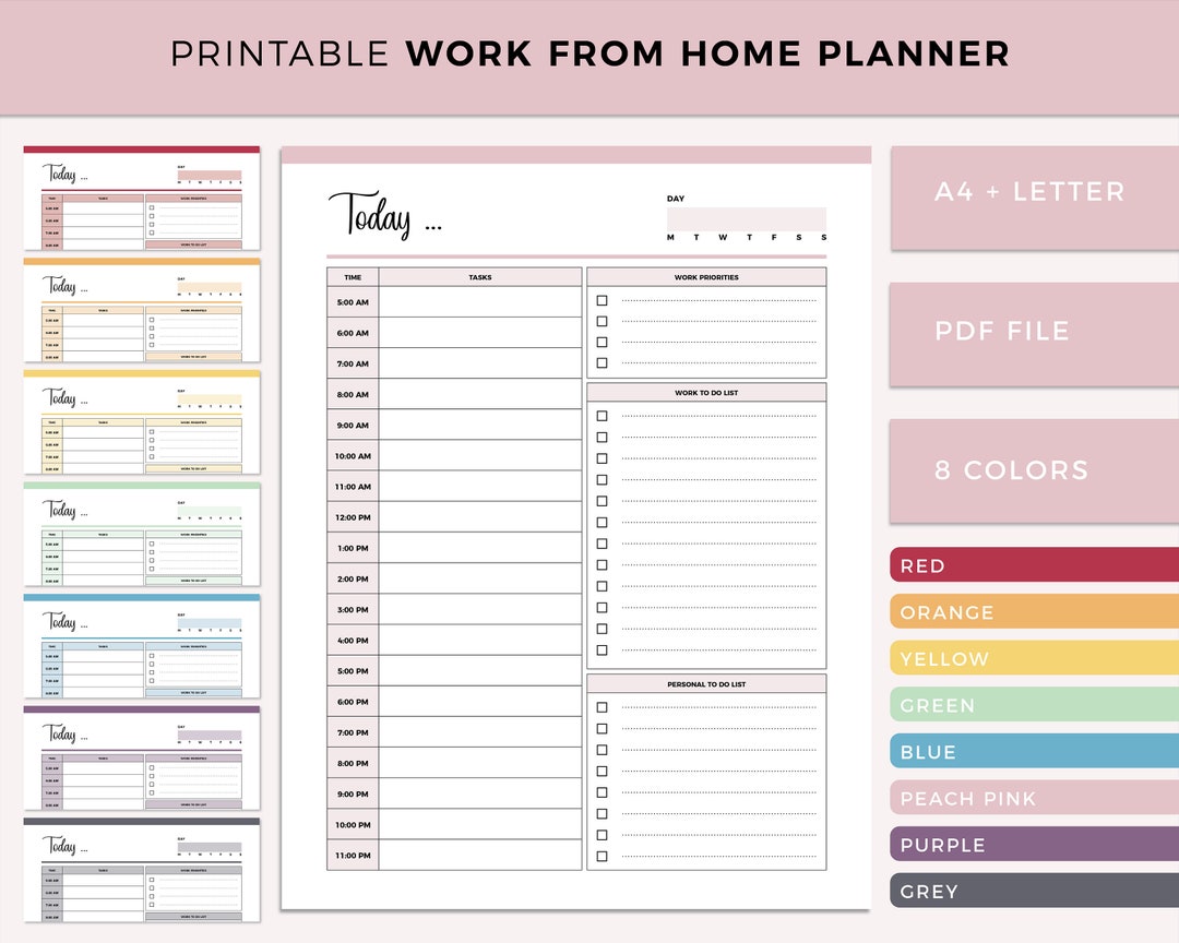 Work From Home Planner Printable, Employee Productivity Planner, Daily ...