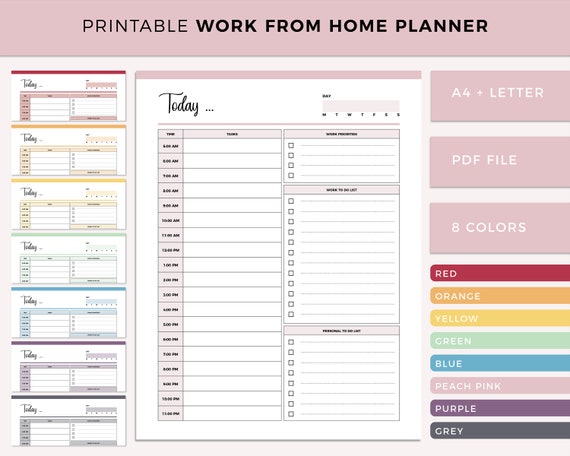 Work From Home Planner Printable Employee Productivity - Etsy