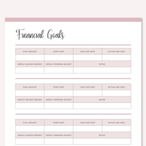 Printable Financial Goals Sheet, Financial Planning, Budget Planner ...