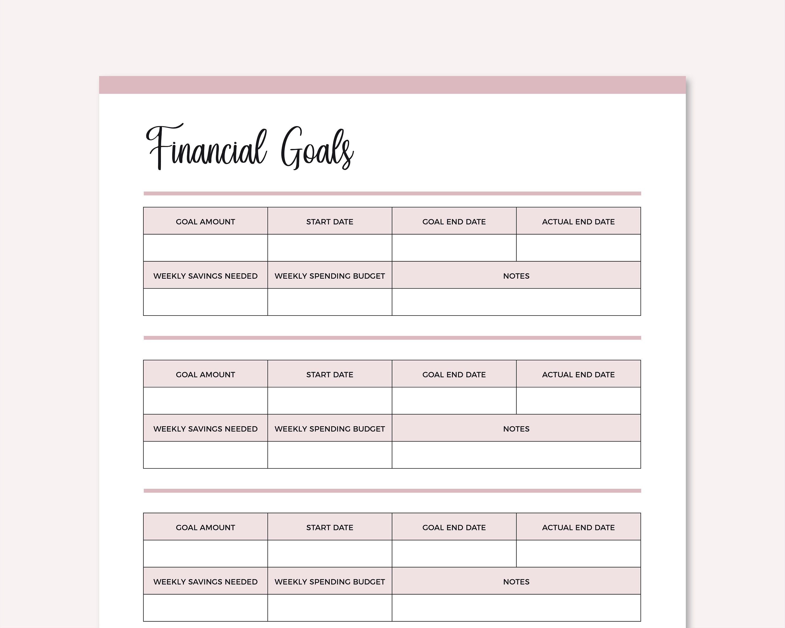 Printable Financial Goals Sheet Financial Planning Budget | Etsy