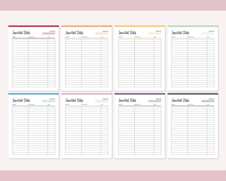 Printable Important Dates List for School and College - Etsy