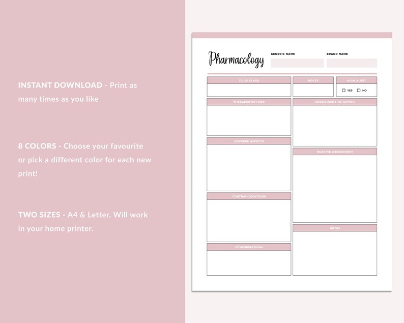 Printable Pharmacology Template for Nursing Student, Student Nurse ...