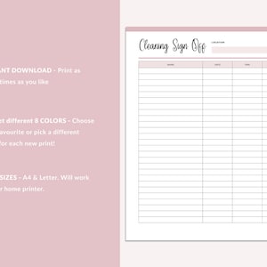 Printable Cleaning Sign-off Sheet, Restroom Cleaning, Bathroom Cleaner ...