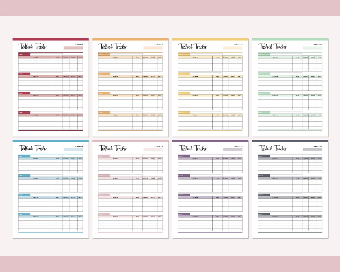 Printable Textbook Tracker College Student Text Book List | Etsy