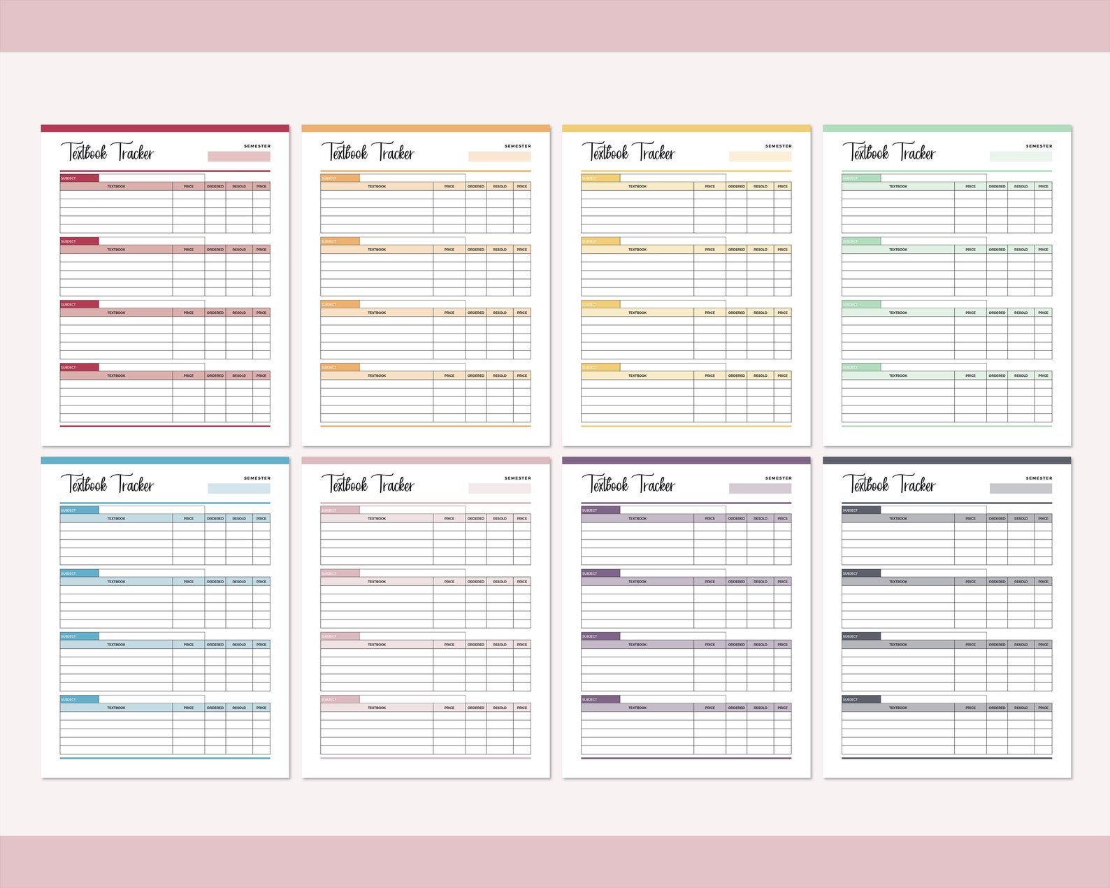 Printable Textbook Tracker College Student Text Book List | Etsy