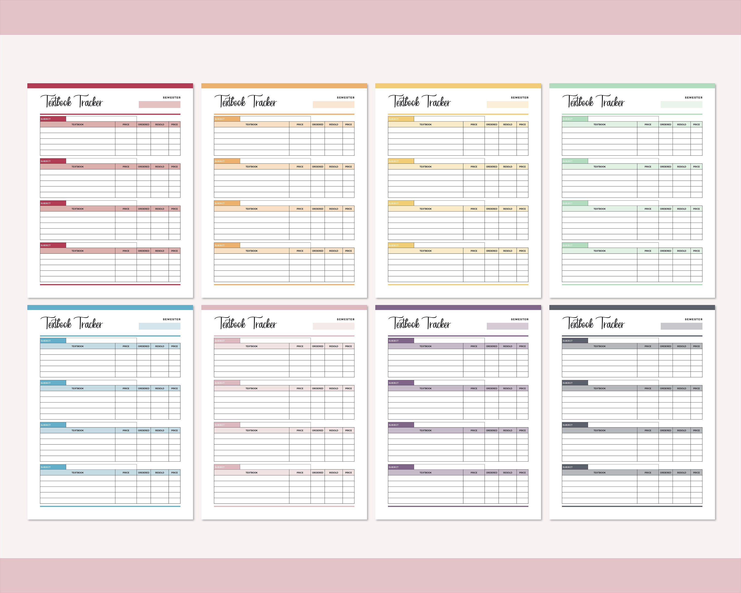 Printable Textbook Tracker College Student Text Book List | Etsy