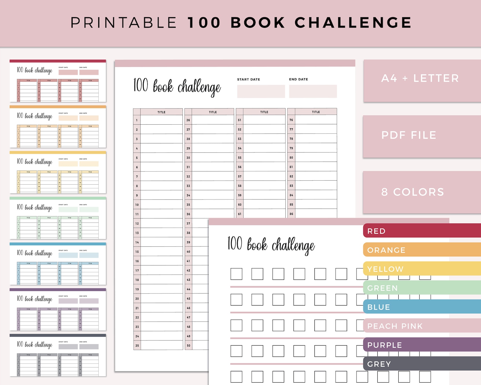 Printable 100 Book Challenge Reading Planner Book Reading - Etsy