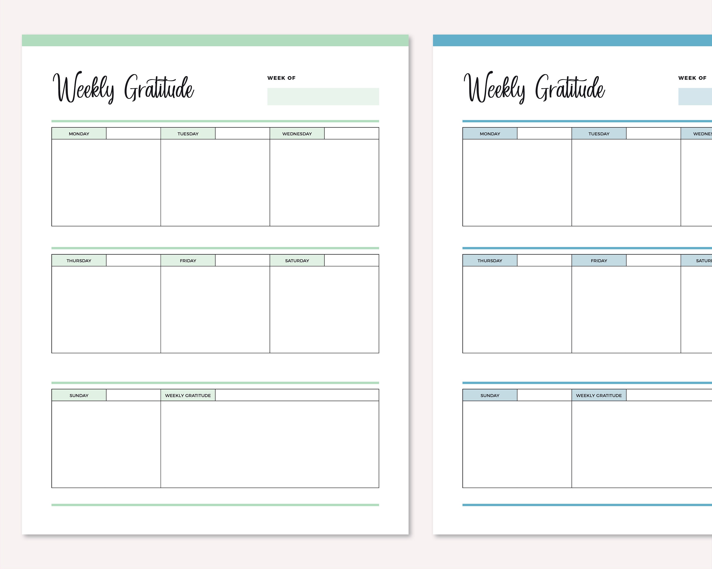 Printable Gratitude Journal, Weekly Gratitude Planner, Self Care ...