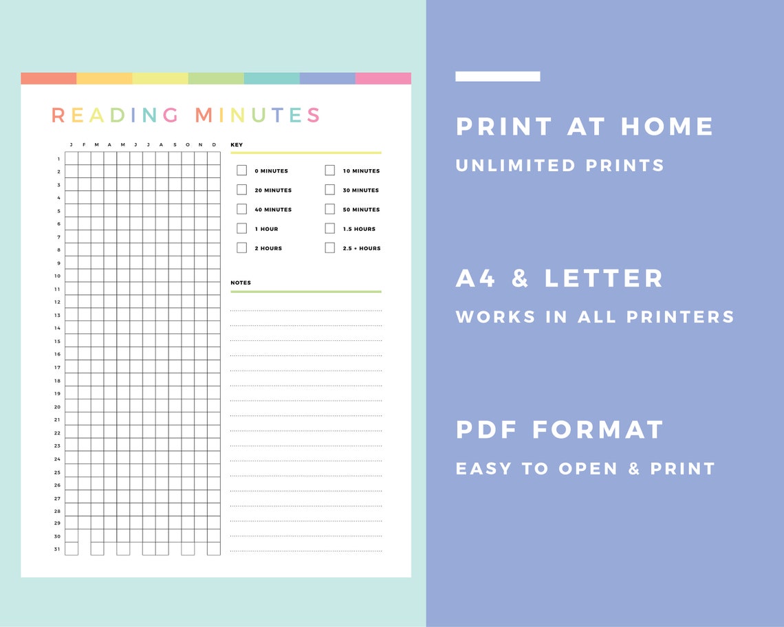 Printable Reading Minutes Tracker for Kids Childrens Reading | Etsy