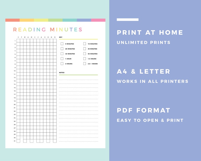 Printable Reading Minutes Tracker for Kids Childrens Reading - Etsy