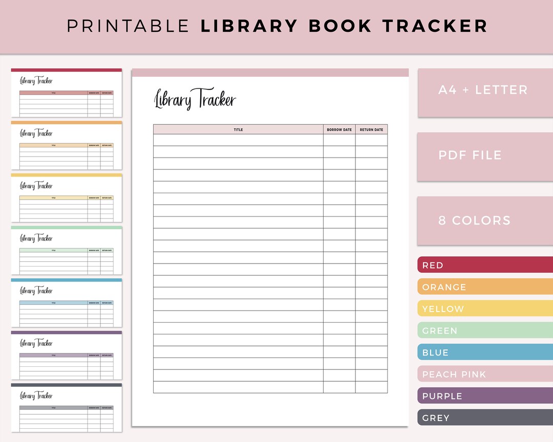 Printable Library Book Tracker, Library Borrowing Planner, Library ...