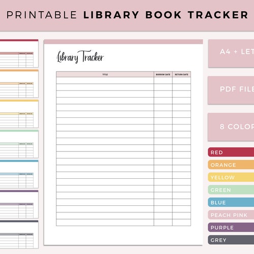Printable Library Book Tracker Library Borrowing Planner - Etsy