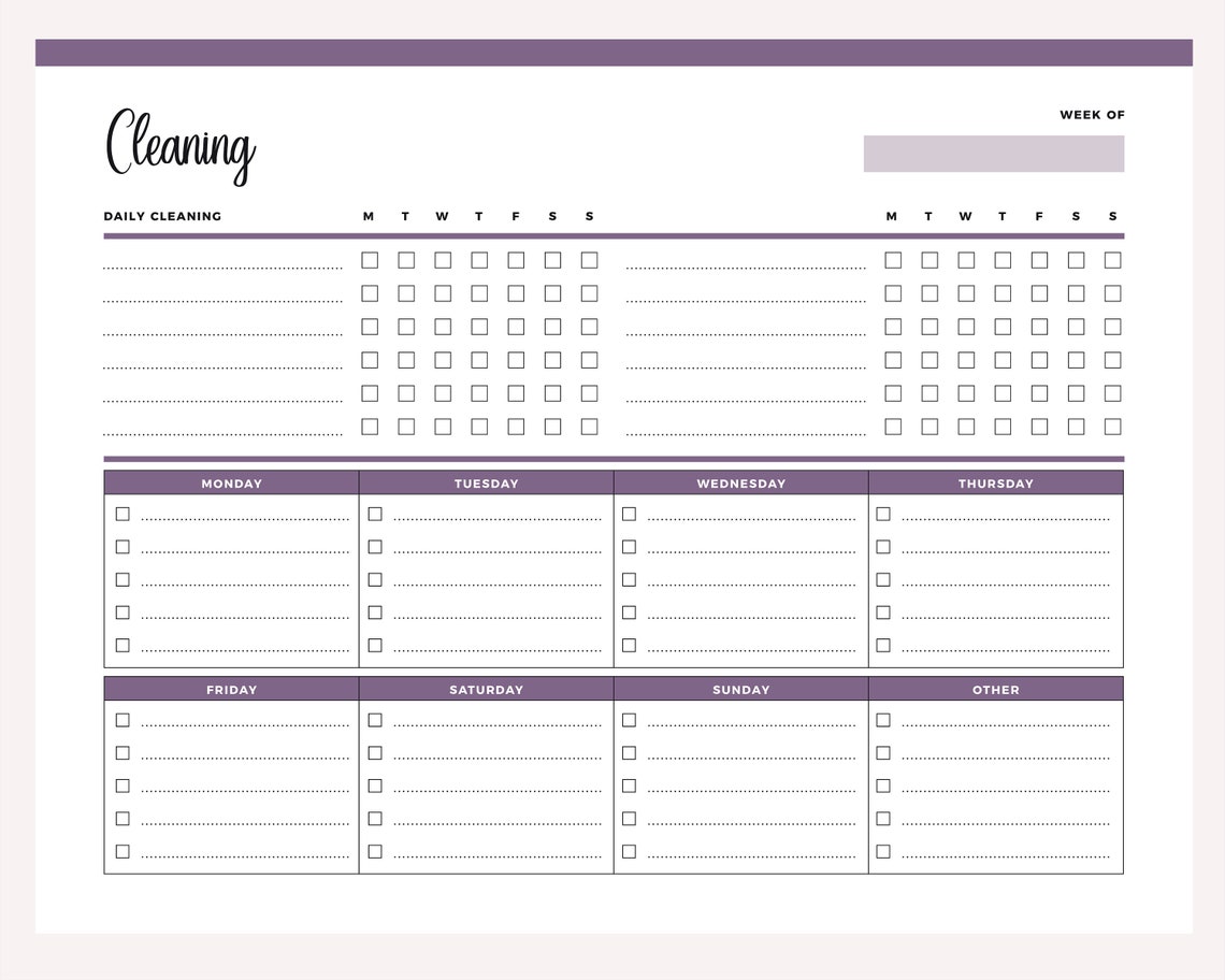 Printable Daily Cleaning Checklist Declutter Tracker Cleaner | Etsy