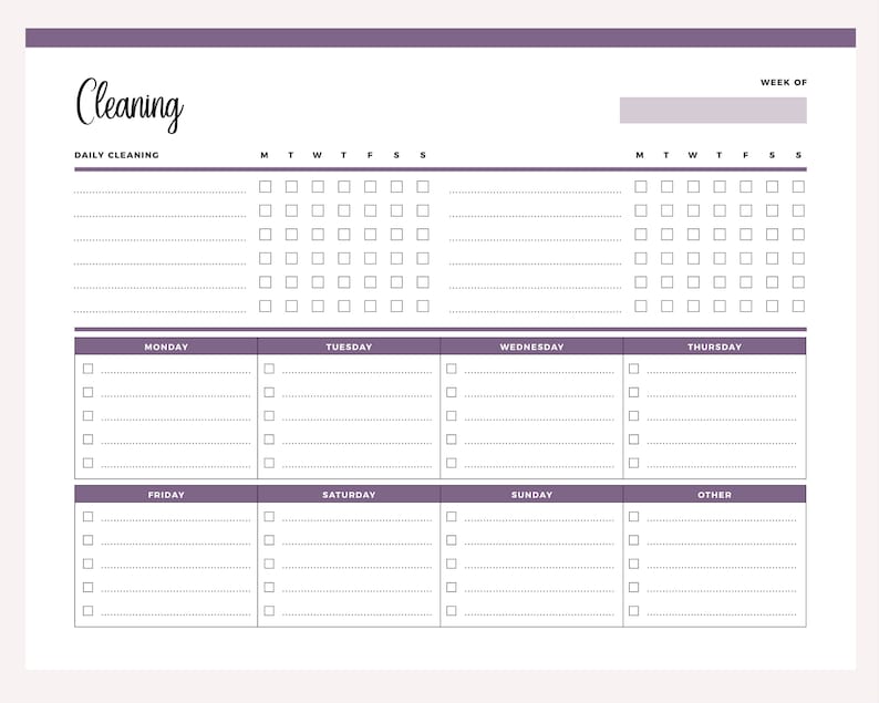 Printable Daily Cleaning Checklist Declutter Tracker Cleaner - Etsy