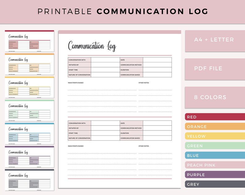 Printable Communication Log Call Log Insert A4 and Letter | Etsy