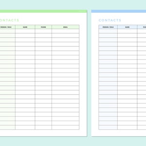 Editable Contact List Template Printable, Contact Sheet PDF, Printable ...