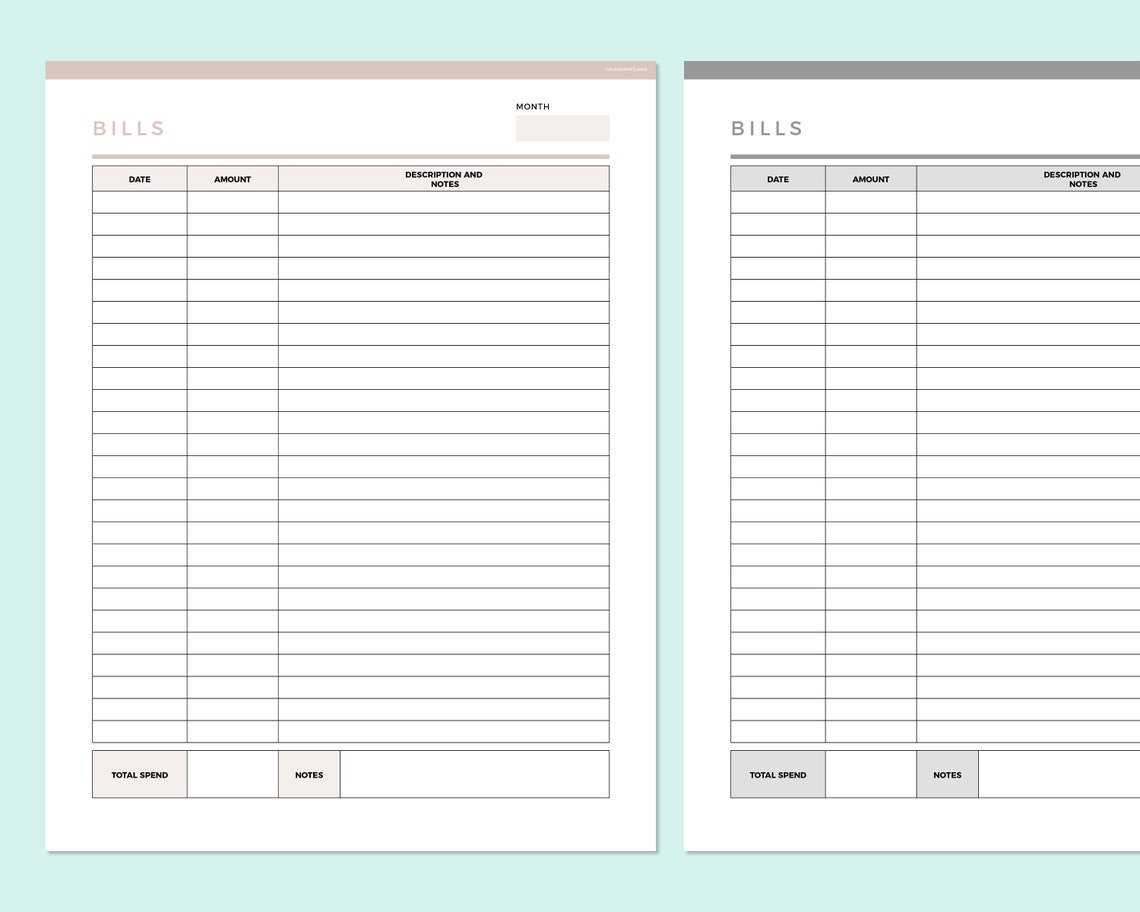 Editable Bill Tracker Printable Bills Tracker Monthly Bill - Etsy