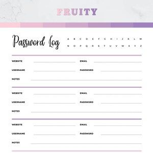 Password Tracker Printable | Rainbow Password Log - Etsy