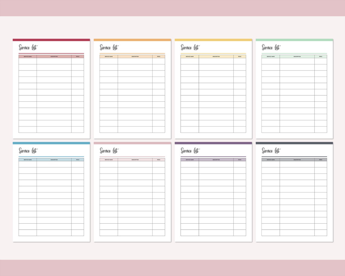 Printable Service Business List of Services, Small Business Planner ...