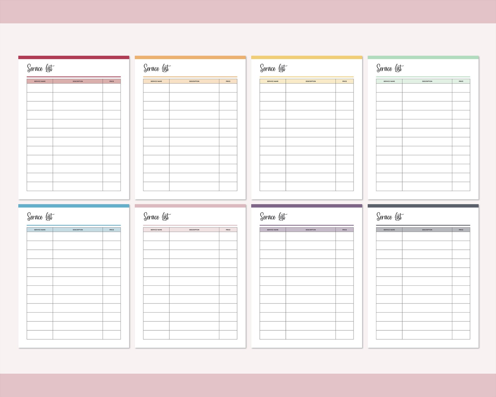 Printable Service Business List of Services, Small Business Planner ...