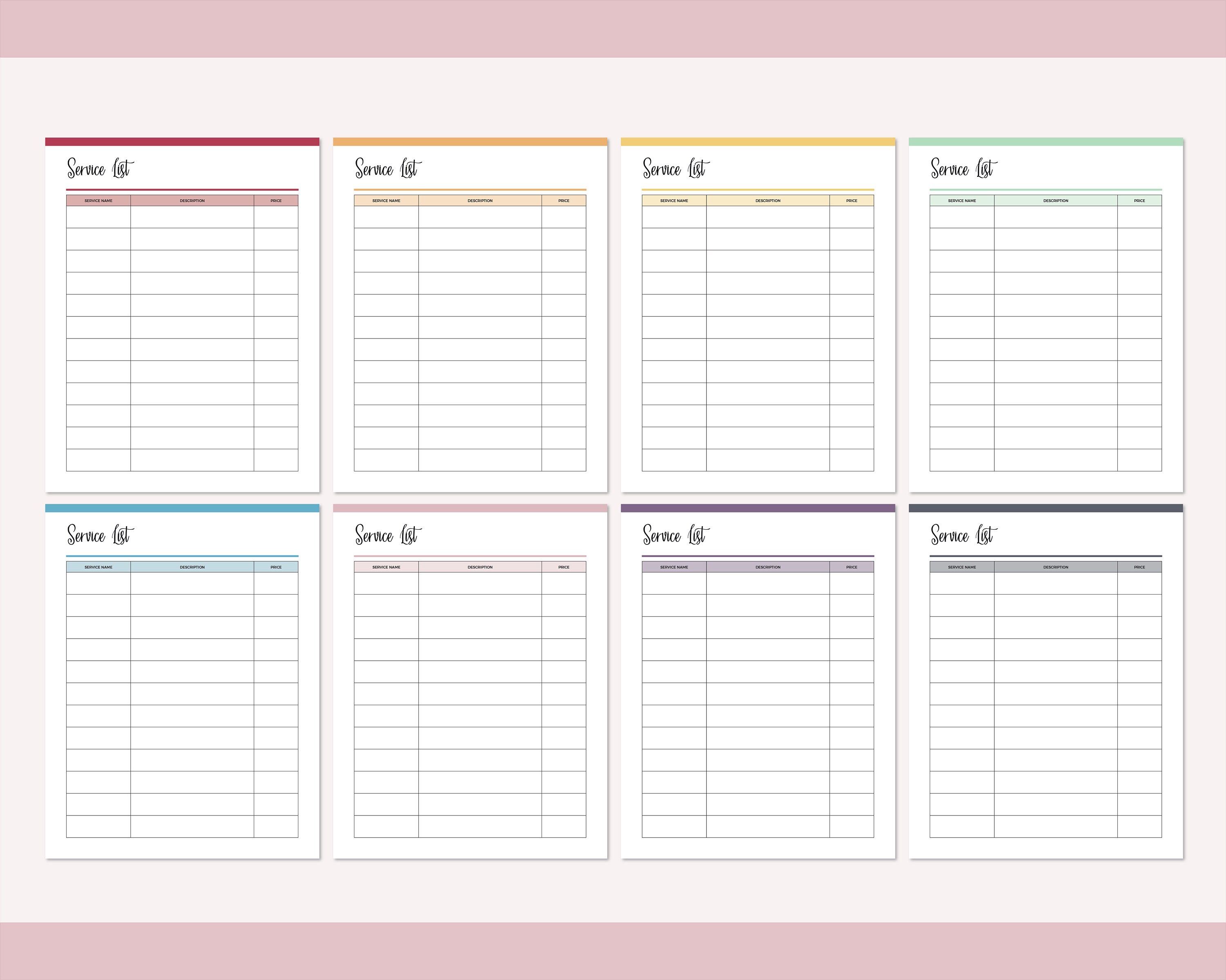 Printable Service Business List of Services, Small Business Planner ...