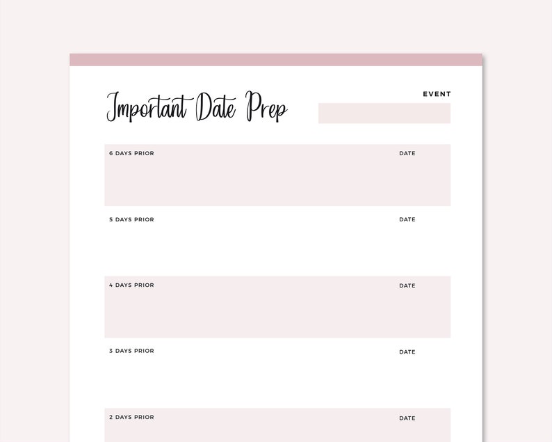 Printable Important Date Preparation, Week Planner, Week Outline, Exam ...