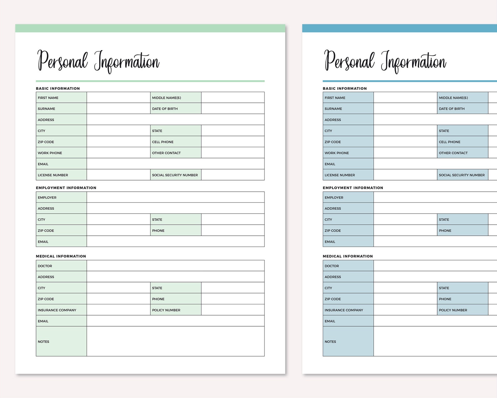 Printable Personal Information Page, Planner Template, Binder Insert ...