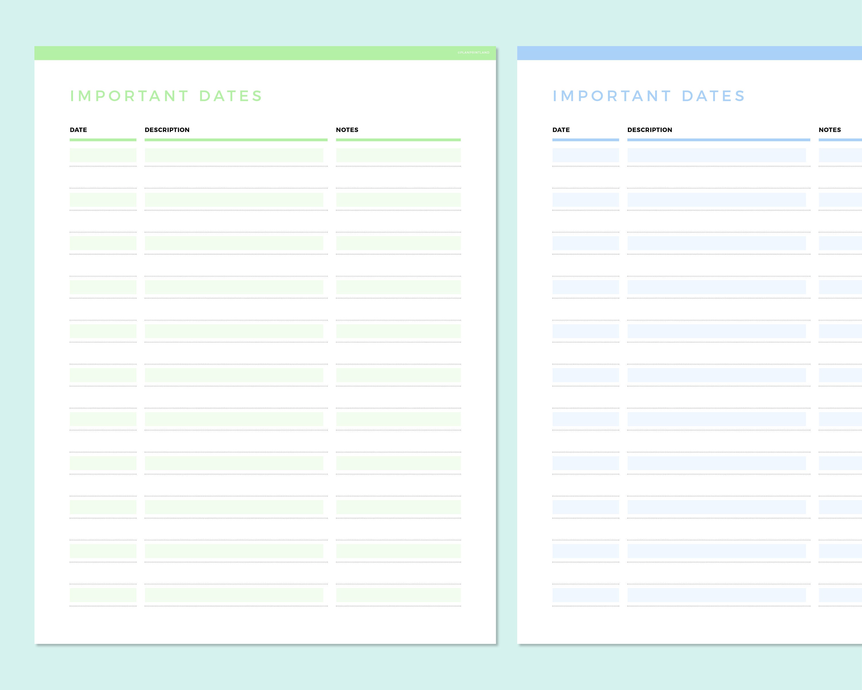 Editable Important Dates Tracker Printable Fillable Important - Etsy