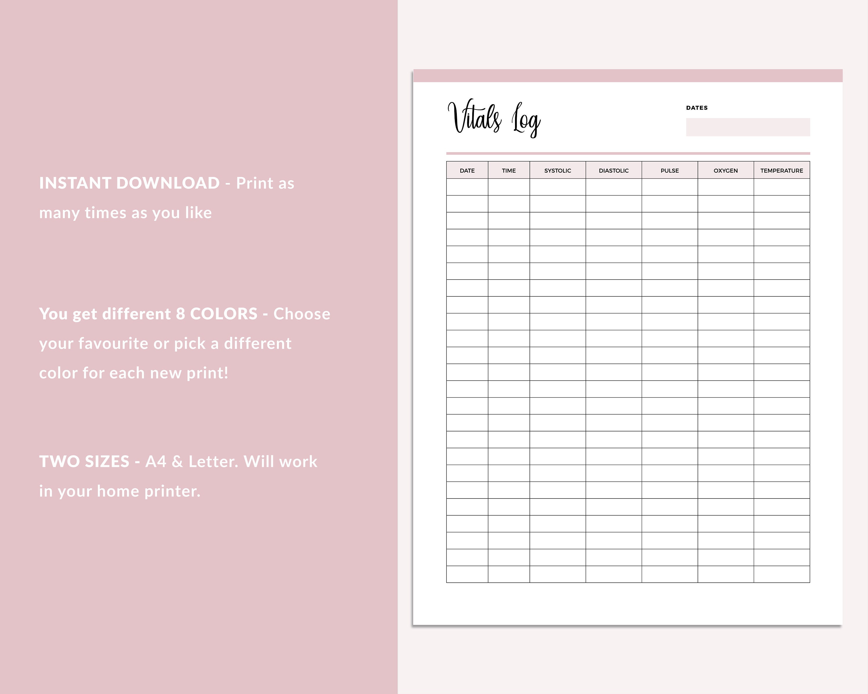 Printable Vital Sign Sheet, Vitals Tracker, Nursing Vitals Sheet ...