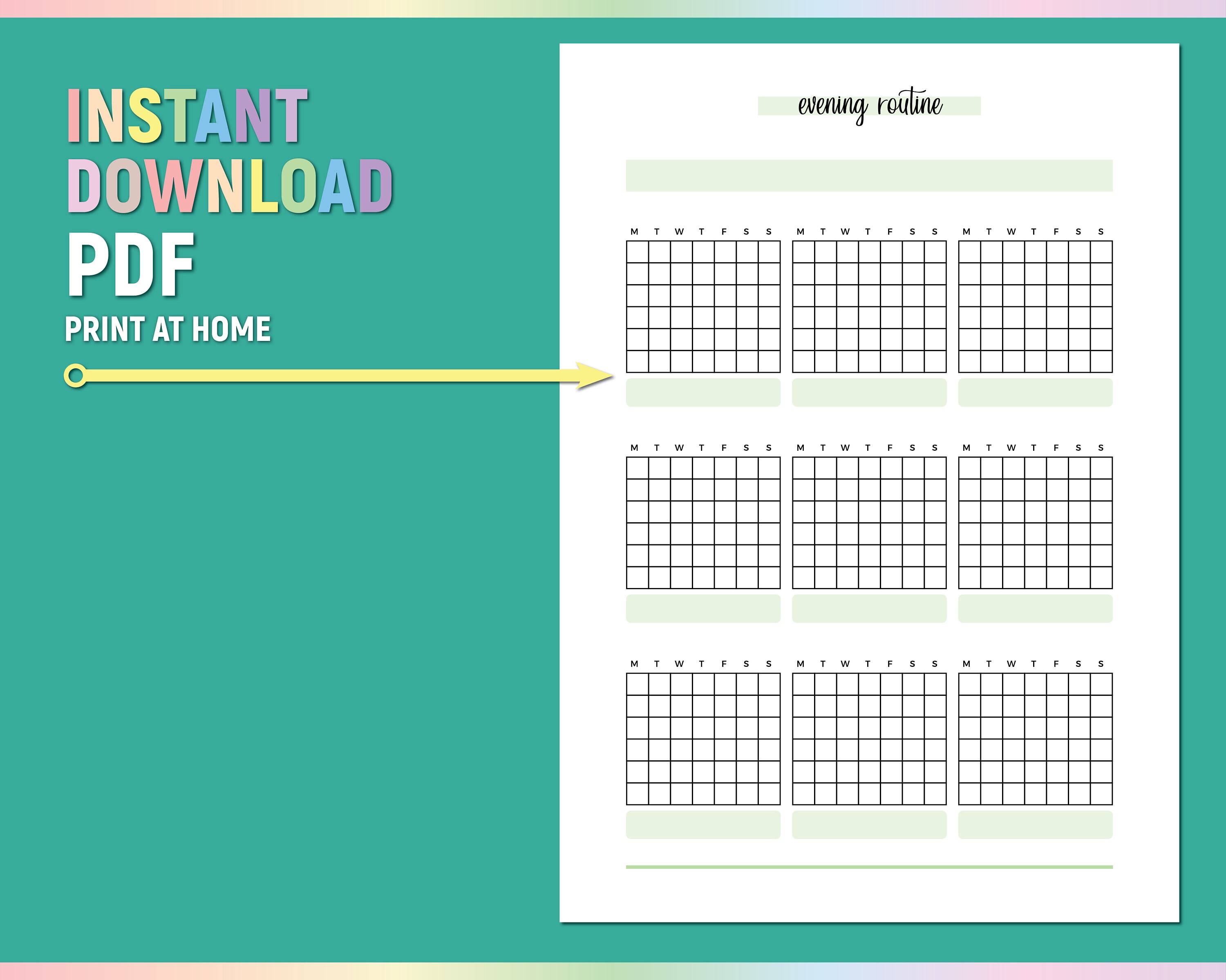 A5 Monthly Evening Routine Template, Printable Evening Rituals Tracker ...
