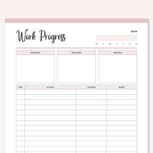Work Planner Printable, Work Progress Template, Daily Employee Planner ...
