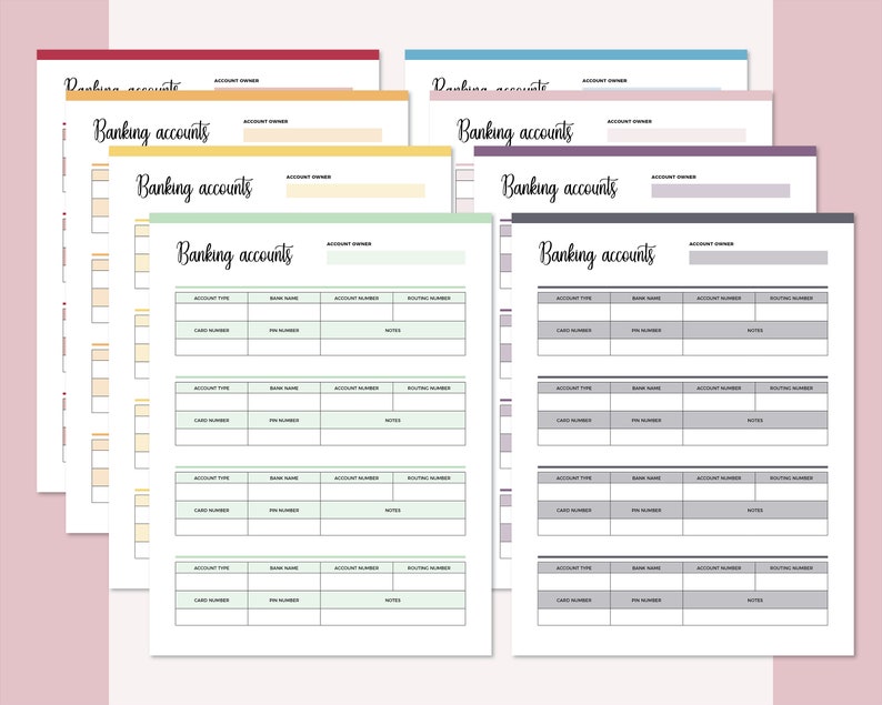 Bank Account Tracker Printable, Banking Account Information Sheet, Bank ...