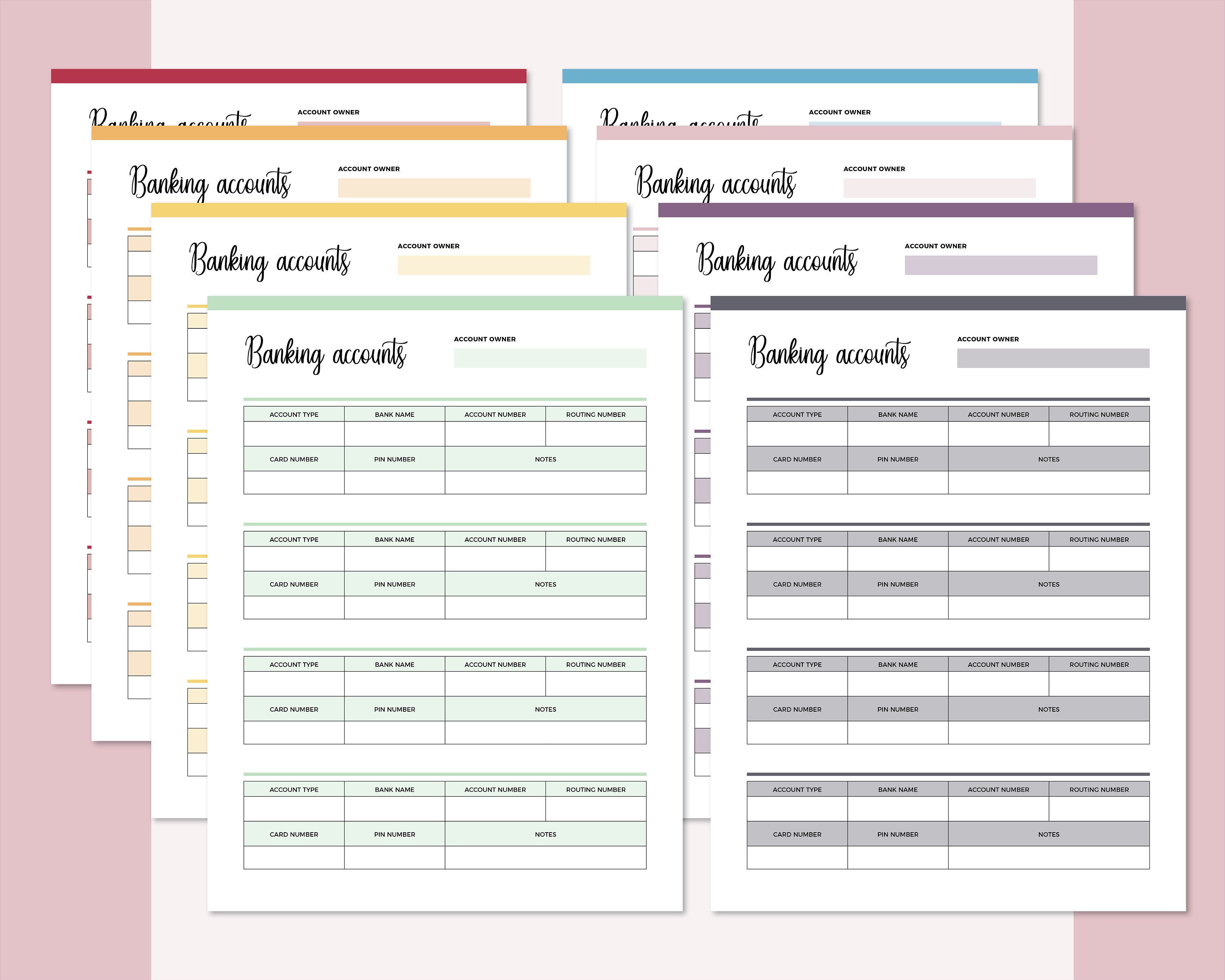 Bank Account Tracker Printable Banking Account Information - Etsy Australia
