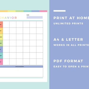 Printable Kids Behaviour Chart, Childrens Rewards Tracker, Kids Chore ...