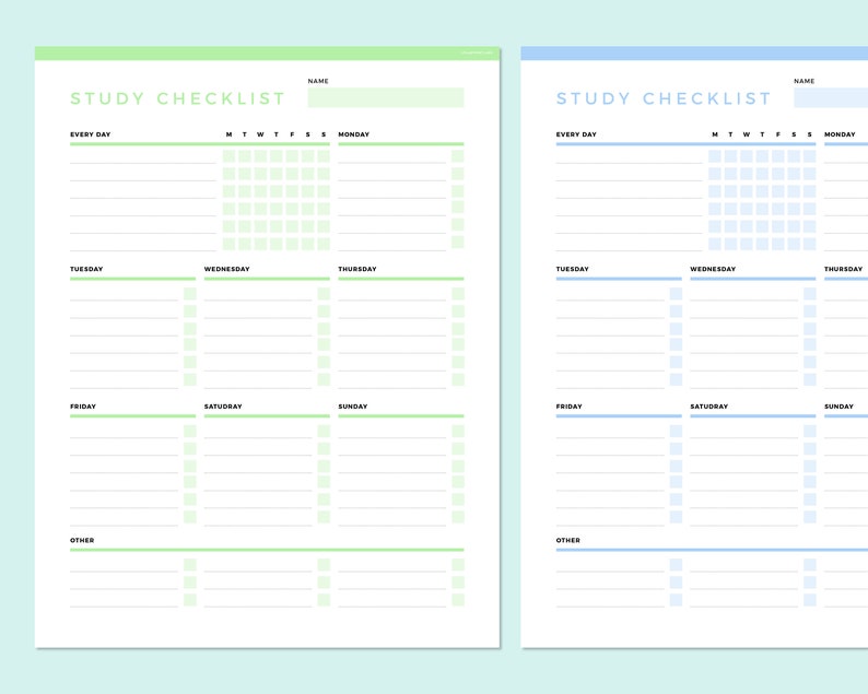 Editable Study Checklist, School Planner, Student Planner, Study Plan ...