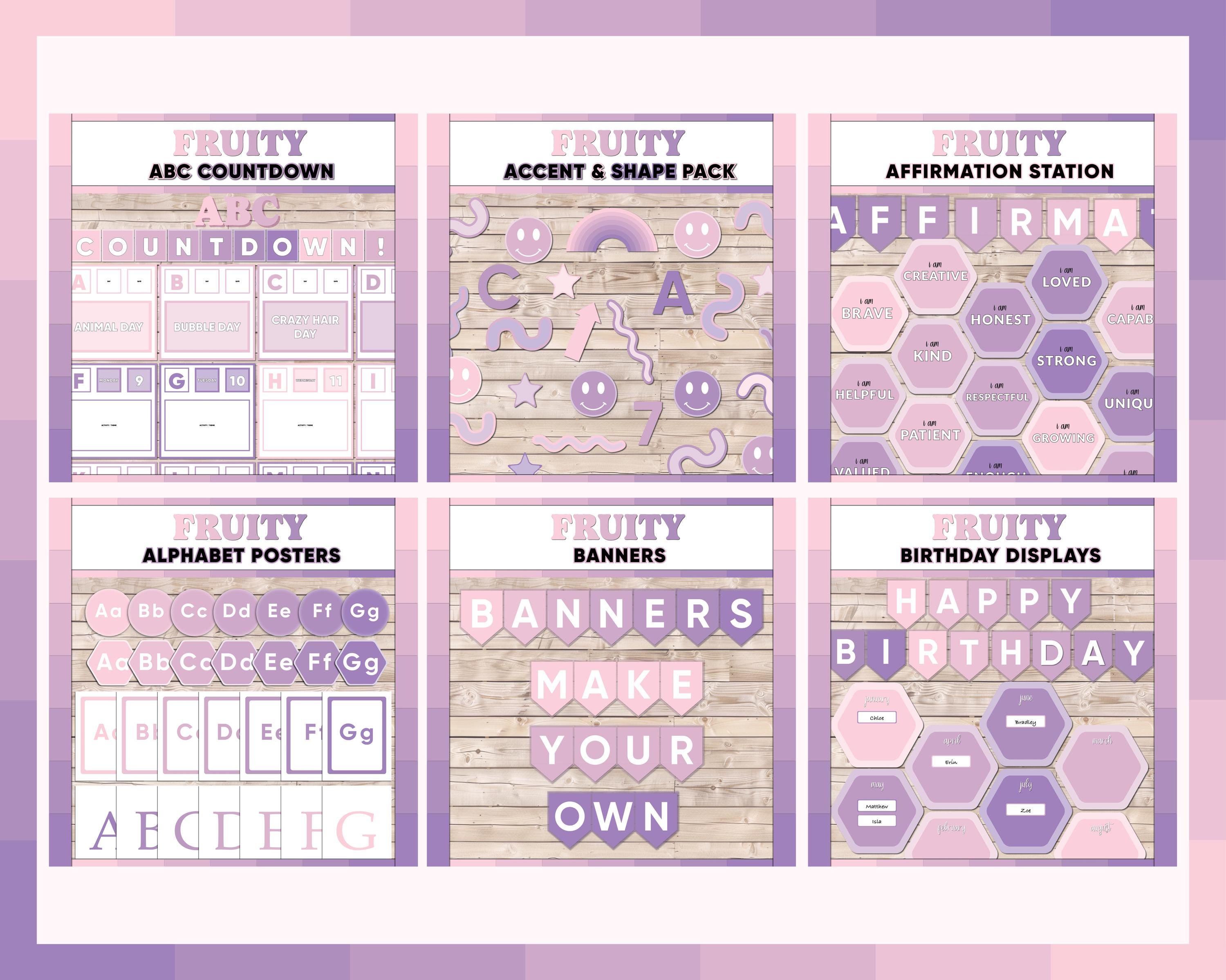 Pink and Purple Classroom Decor Bundle - Teacher Class Decorations ...