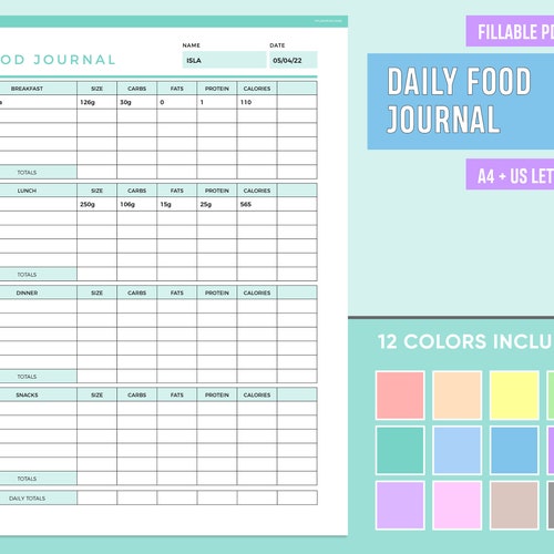 Food Journal Printable Food Tracker Meal Planner Calorie - Etsy