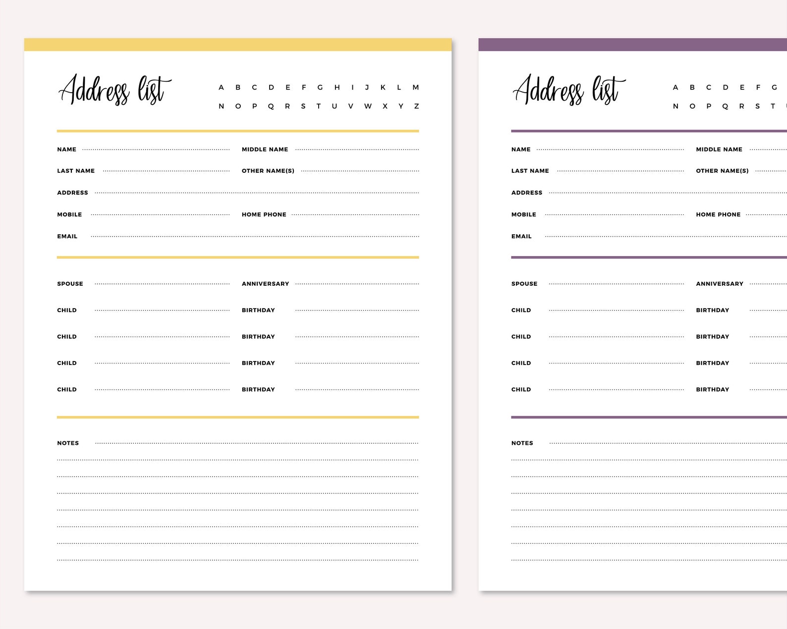 Printable Detailed Address Book, Address List, Contact List, Contact ...
