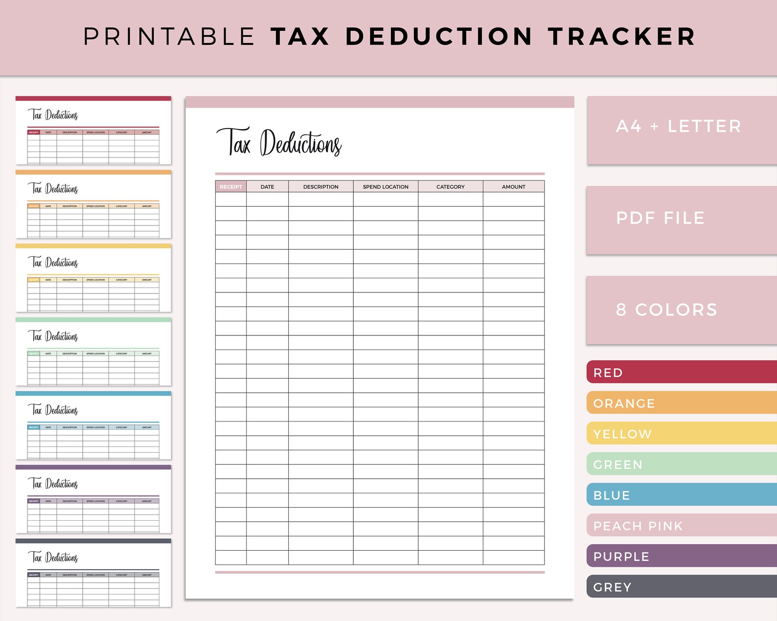 Printable Tax Deduction Tracker Business Tax Log Online - Etsy