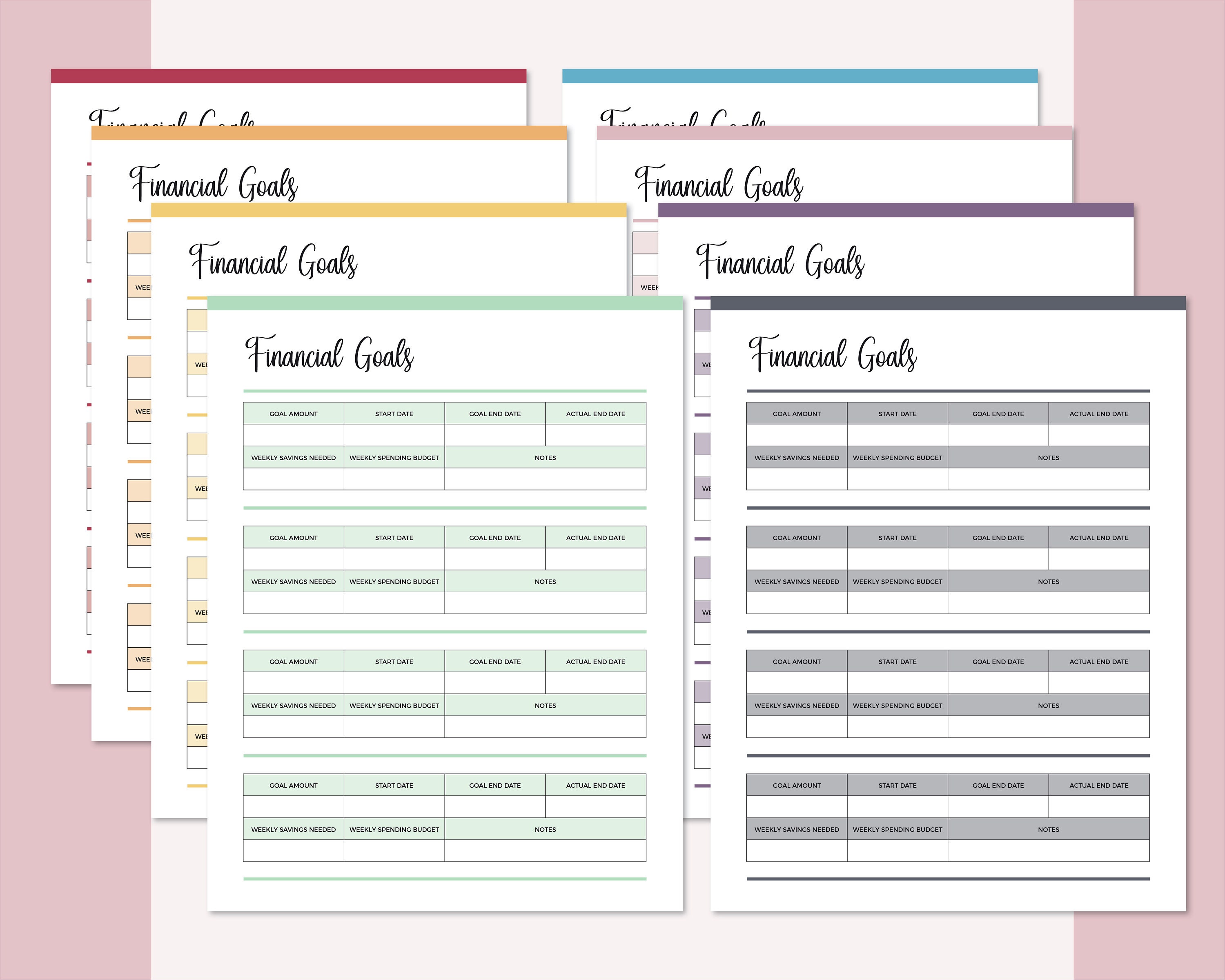 Printable Financial Goals Sheet Financial Planning Budget | Etsy