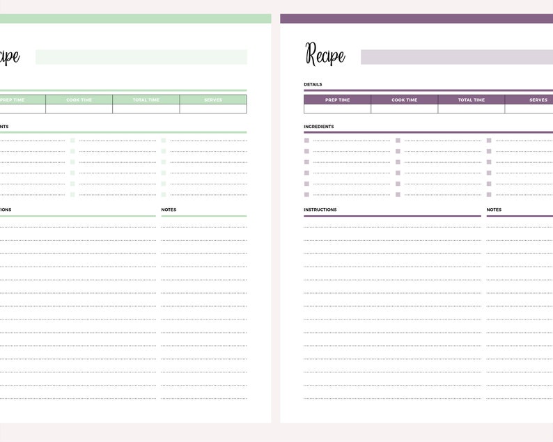 Blank Recipe Template Printable Recipe Book Template Recipe - Etsy