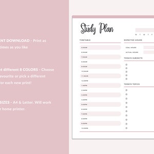 Study Planner Printable, Print at Home Study Plan, Student Planning ...