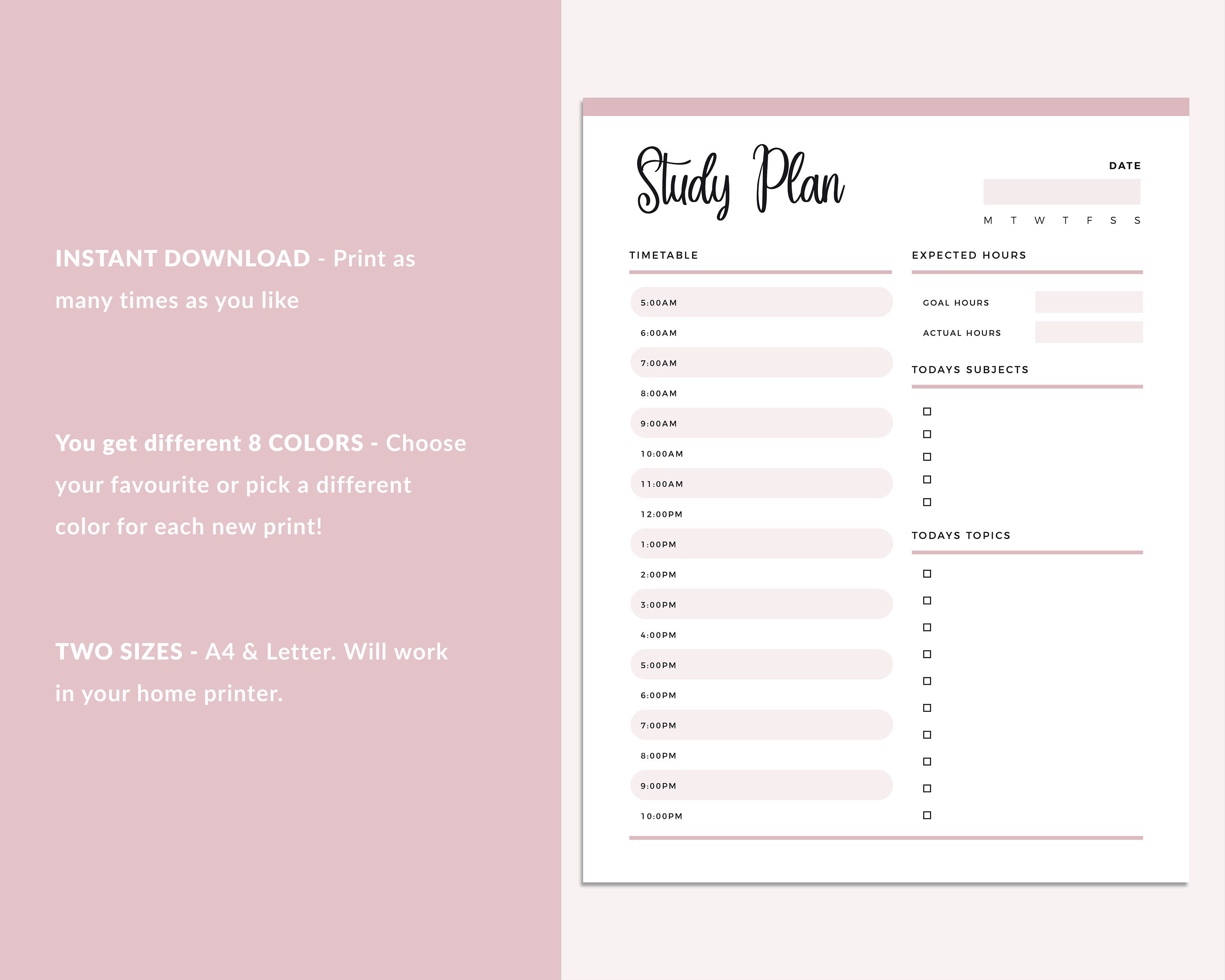 Study Planner Printable Print at Home Study Plan Student - Etsy UK