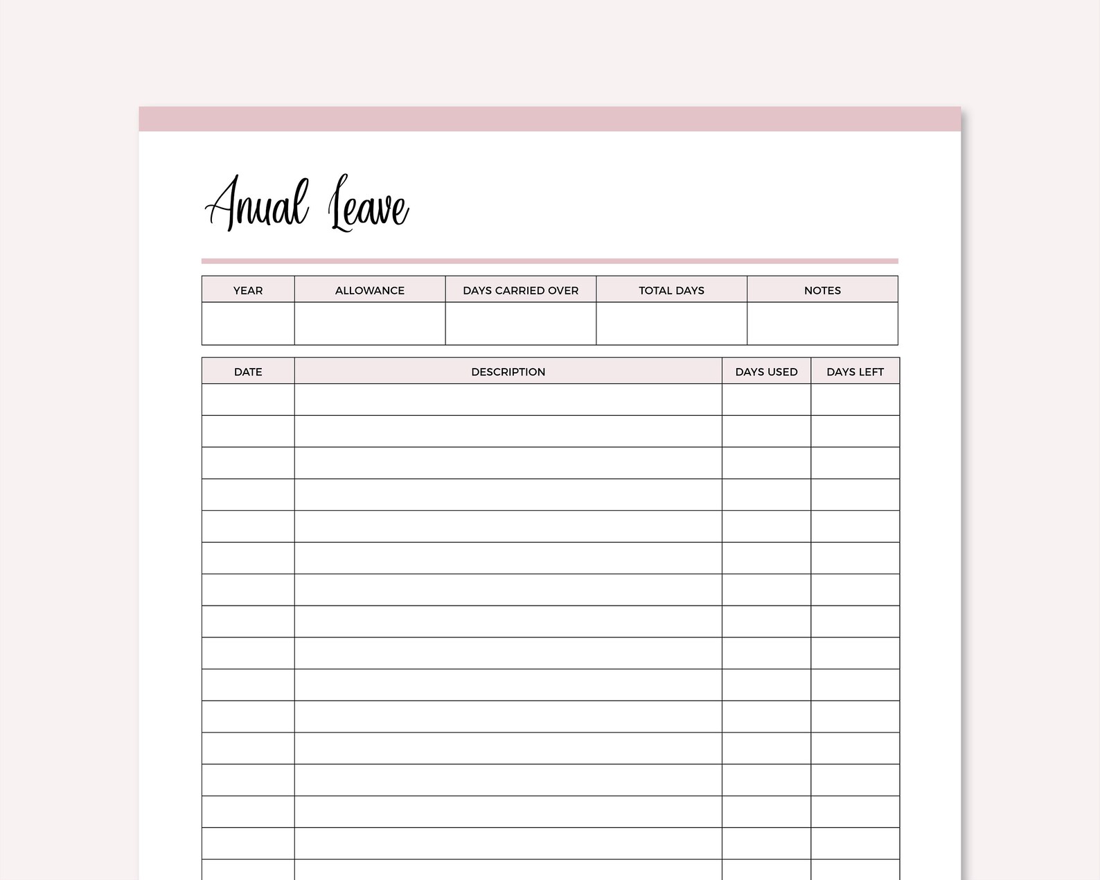 Annual Leave Tracker Printable Work Leave Tracker Work - Etsy