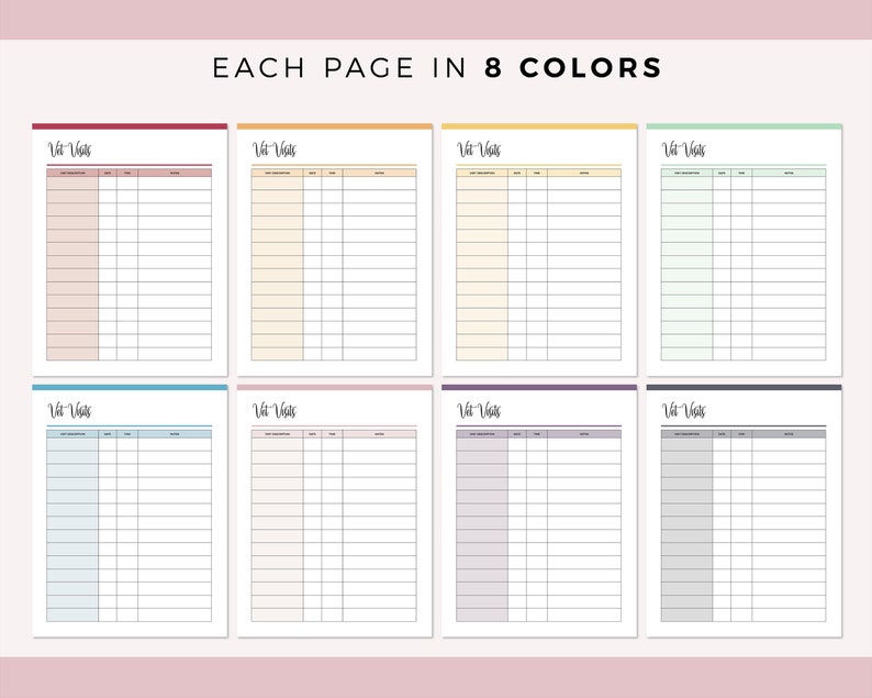 Printable Pet Visit Log Vet Notes Veterinarian Visitation | Etsy