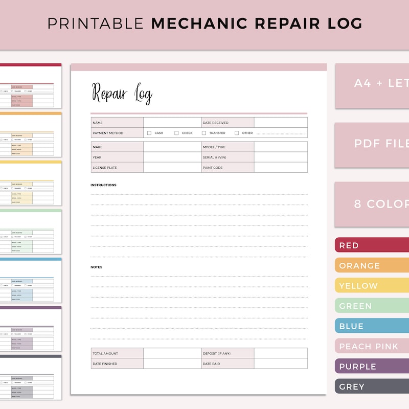 Mechanic Work Sheets - Etsy